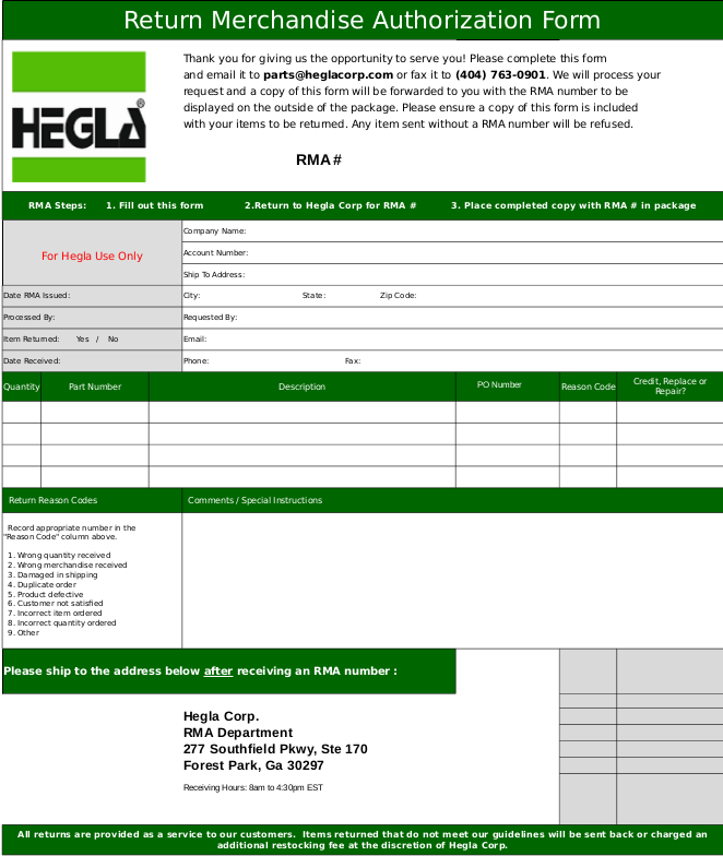 RMA form - Support Team