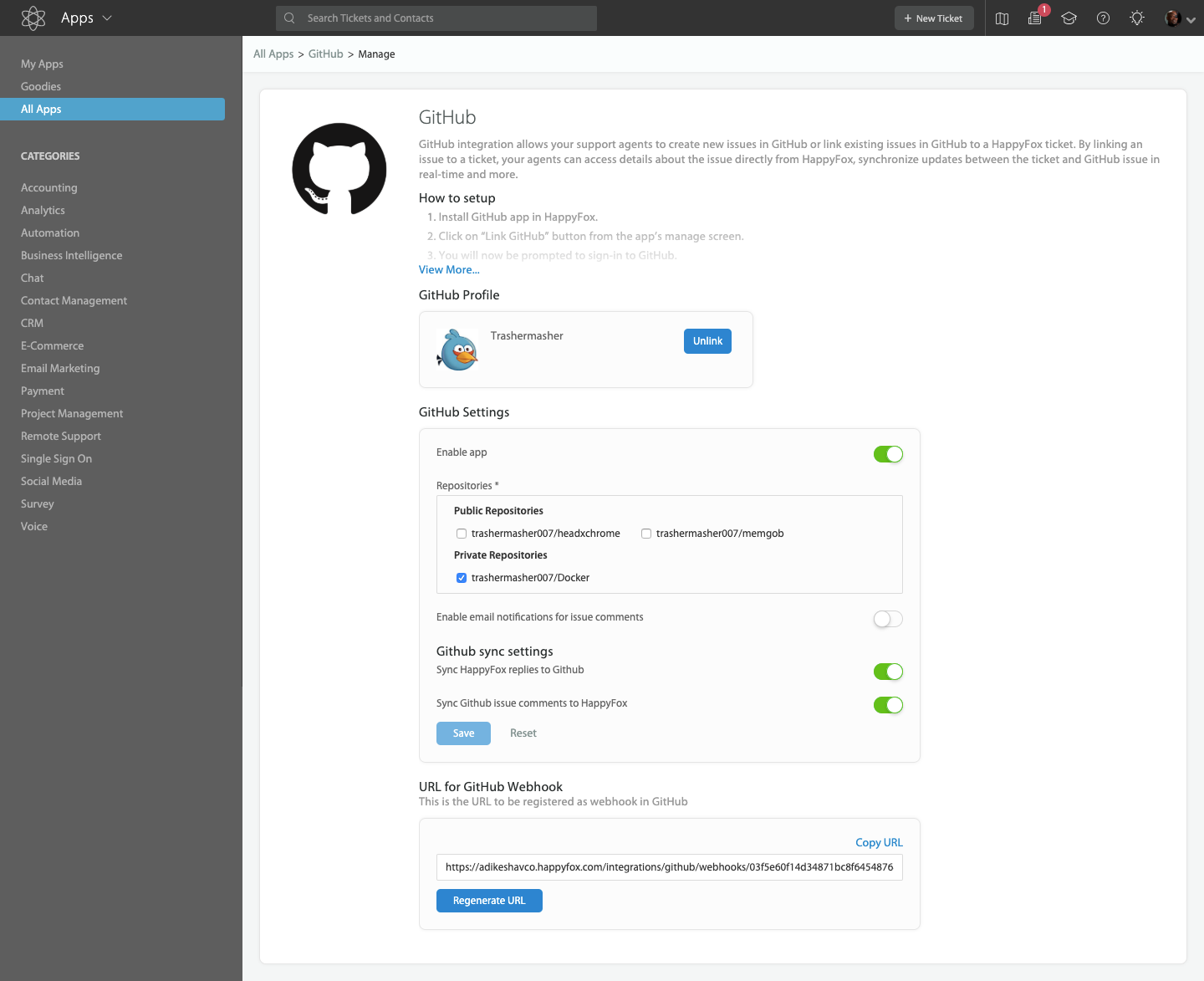 Configure GitHub Integration with HappyFox - HappyFox Support