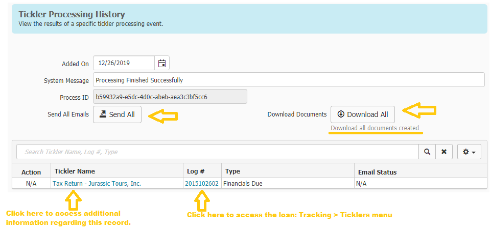 Tickler Process History - Ventures+